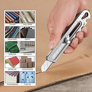7 in 1 Mutipurpose Utility Knife, 18mm Heavy Duty Stainless Steel Utility Knife, Multi Purpose Utility Knife, Retractable Snap Blade Utility Knife for Office, Home (2 PCS)