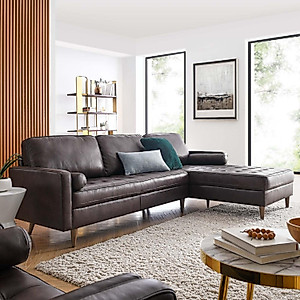 Modway Valour 98" Modern Style Leather Sectional Sofa in Brown