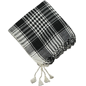 LOVARZI Cotton Shemagh Scarf - Tactical Black & White Arab Palestine Keffiyeh for Men - Lightweight Military Army Scarf