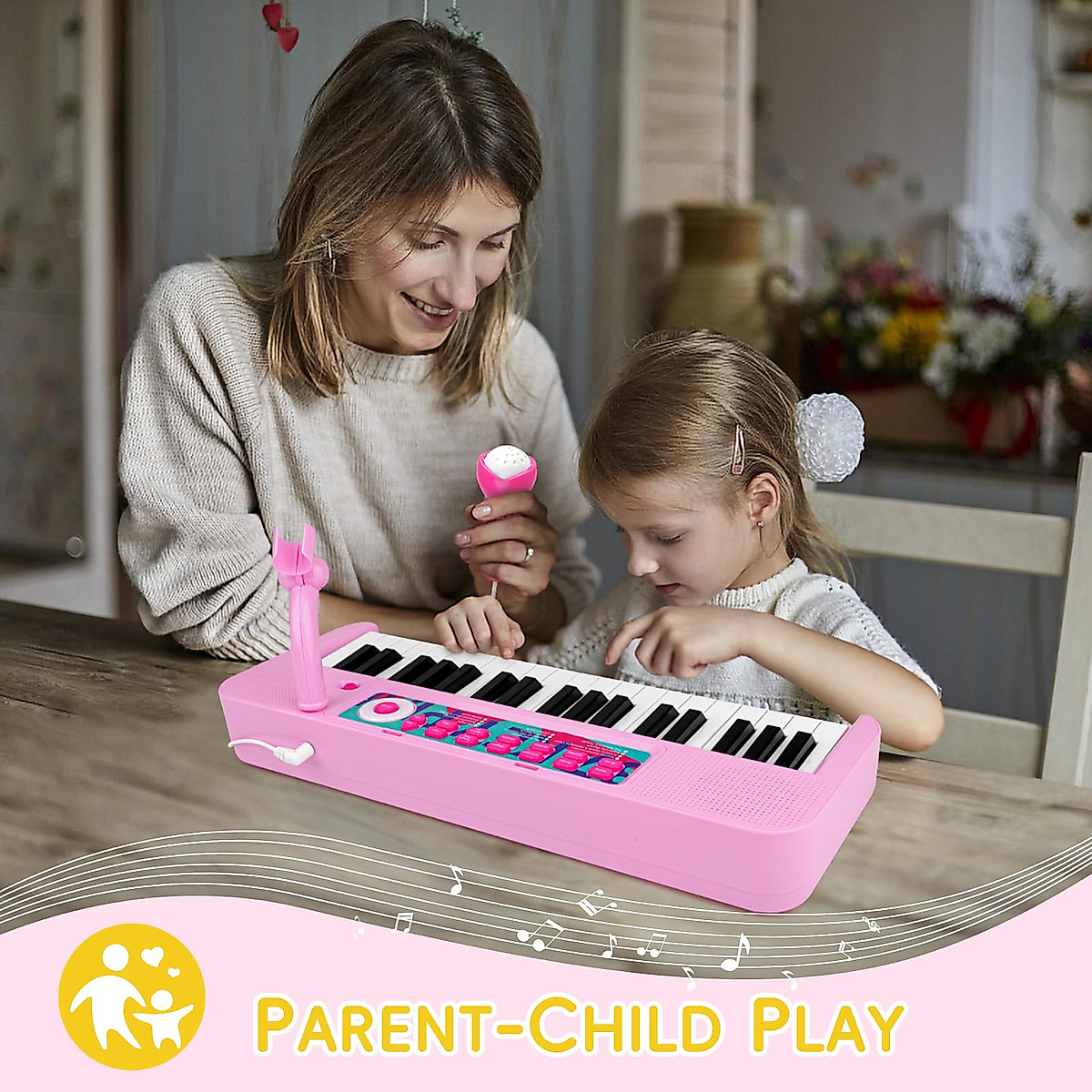 Amy&Benton Birthday Gift for 3 4 5 6 7 Year Old Girls Piano Toy with Stood for Girls 3-5 Pink Music Keyboard Toy 37 Keys with Chair