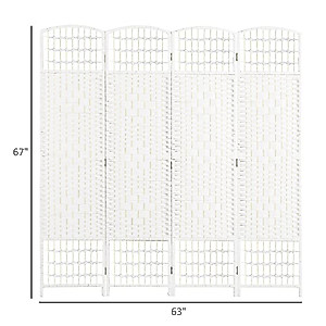HOMCOM 4 Panel Room Divider, Folding Privacy Screen, 5.6' Room Separator, Wave Fiber Freestanding Partition Wall Divider for Rooms, Home, Office, White