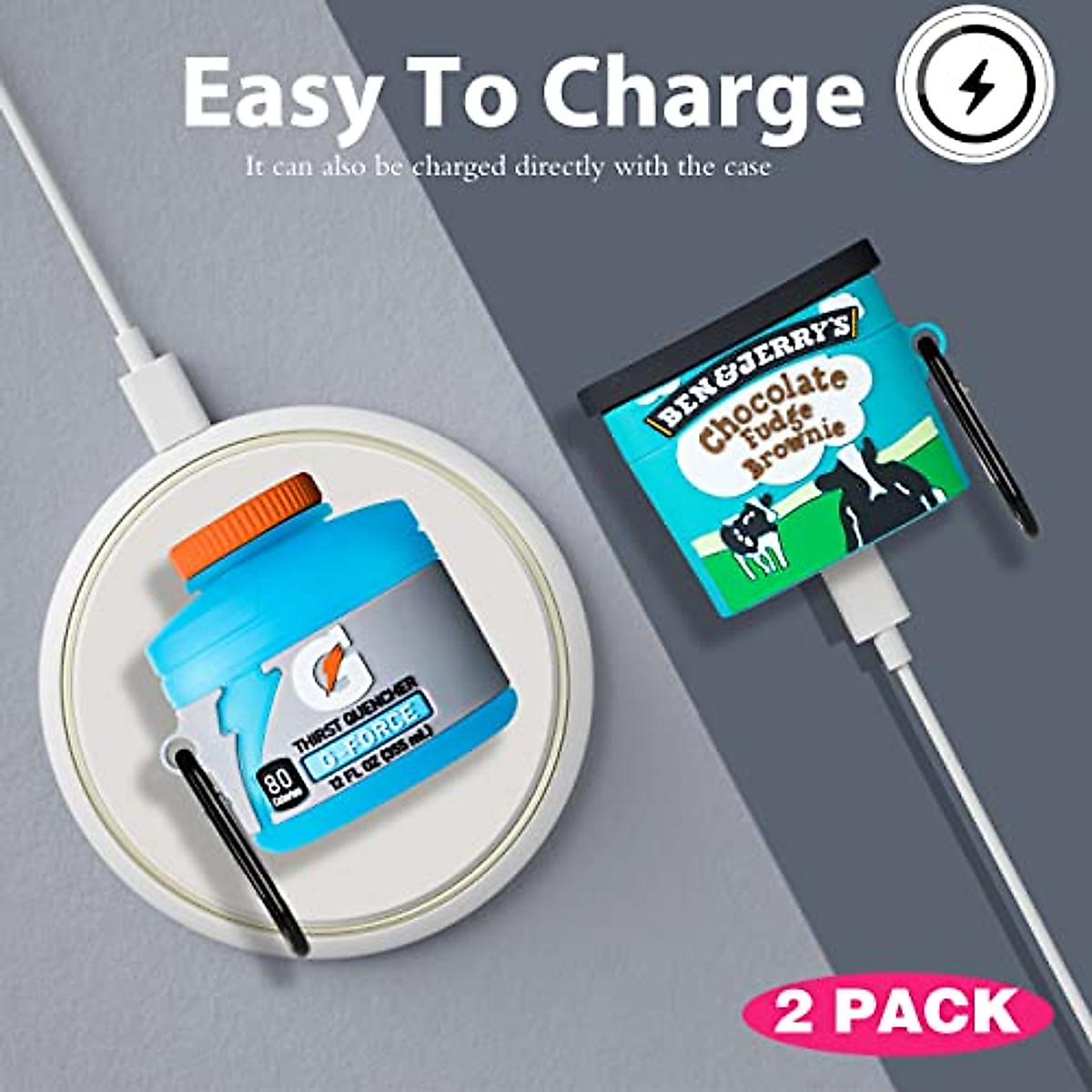 2 Pack Gkv for Airpods 3 Case for Airpod 3 (2021) Cover Unique Funny Fun Cute 3D Food Design Air Pods 3rd Generation Silicone Shell Cases for Girls Teen Boys Kids Ice Cream Cup+Blue Drink