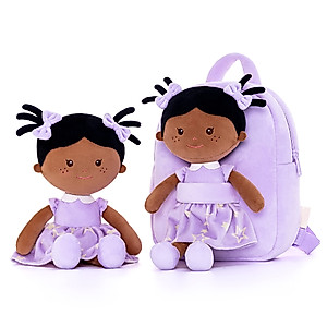 Onetoo Toddler Kids Backpack with Soft Tanned Baby Dolls in Purple Star Dress 9.5"