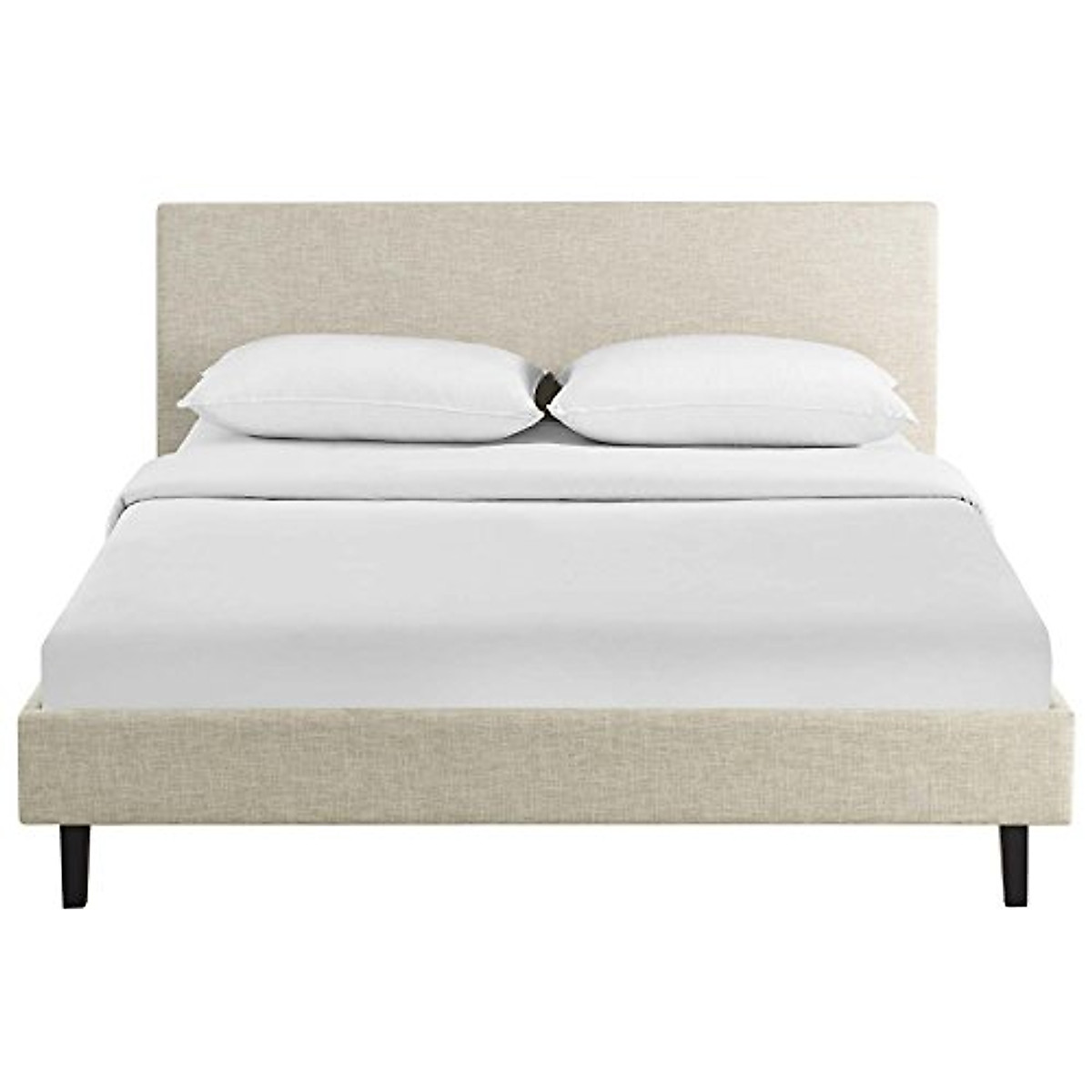 Modway Anya Upholstered Beige Full Platform Bed with Wood Slat Support
