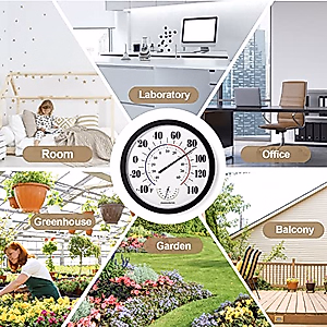 Indoor Outdoor Thermometer Wall Large Numbers Thermometer No Battery 10" Hanging Digital Weather Hygrometers for Home Garden Outside Patio Decor (Black)