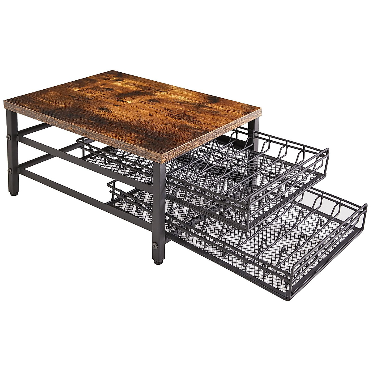 IBUYKE 2-Tier Coffee Pod Drawer Holder for Nespresso, Capsule Pods Storage Organizer, Compact Under Coffee Pot Storage Drawer, Slim Home Kitchen Counter Organizer TCJ102H, Rustic Brown