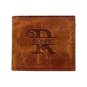 Personalized Leather Wallet for Men, Anniversary Gifts for Husband, Personalized Birthday Gifts for Dad, Boyfriend, Son, Fiance, Fathers Day Gifts, Custom Wallets for Men, Leather Men Wallet