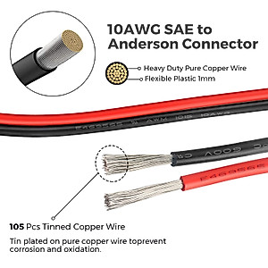 PAEKQ Solar Connector to SAE Extension Cable 10 AWG for Anderson Connector Port Goal Zero Yeti, Suaoki, Renogy, Jackery Portable Solar Generator Power Station-2Ft