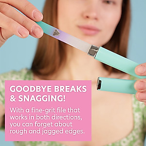 Glass Nail File with Case, Czech Glass Fingernail Files, Manicure Nail File for Natural Nails, Expert Precision Filing + Smooth Finish - Bona Fide Beauty Pastel Premium Nail Filer