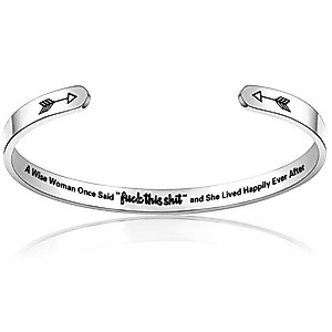 Jude Jewelers Stainless Steel Inspirational Encouragement Graduation School Open Cuff Bangle Bracelet (A wise women once said fuck this shit“)