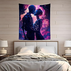 QGHOT Goth Skull Tapestry Wall Hanging, Gothic Lovers Tapestry for Bedroom Aesthetics, Trippy Skeleton Tapestry for Living Room Bedroom College Dorm room Wall Love Art Decor (29x37 in)