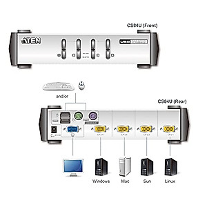 ATEN CS84U 4-Port PS/2-USB KVM VGA Switch - Control up to 4 VGA Computers for Windows, Linux, Mac, and Sun