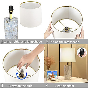 TPAMSWO Modern Coastal Table Lamps Set of 2, Natural Mother of Pearl Tiles Over Design Cylinder 22" Bedside Lamp,for Bedroom Living Room Home Office Desk Nightstand Table Lamp