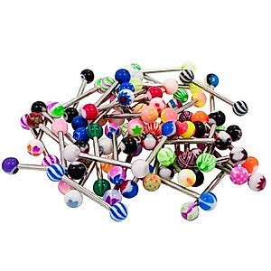 10 Pieces lot Uv Random Mix Stainless Steel Barbell Tongue Ring Body Jewelry bar Rings