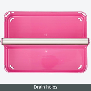 mDesign Plastic Shower Caddy Storage Organizer Utility Tote, Divided Basket Bin - Metal Handle for Bathroom, Dorm, Kitchen, Holds Soap, Shampoo, Conditioner - Aura Collection - Rose Pink/Satin