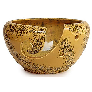 abhandicrafts Make Mom Feel Special on Mother's Day - 6 Inch Yellow Green Ceramic Brown Yarn Bowl for Knitting, Crochet for Moms Antique Hand Carved Leaf by Indian Artistians