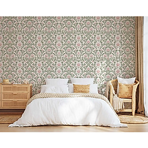 YXTII Floral Peel and Stick Wallpaper Pink Wallpaper Retro Wallpaper Victorian Wallpaper Self Adhesive Wallpaper for Bedroom Decorative Self Adhesive Shelf Drawer Liner