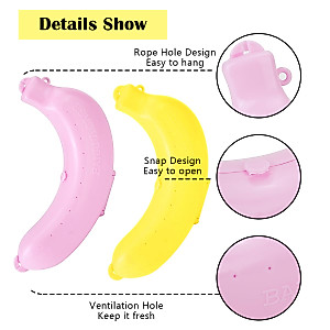 IBEQUEM 4Pcs Banana Case, Reusable Banana Container BPA-Free, Cute Banana Protector Storage Box Container for Lunch Fruit, Plastic Banana Keeper Holder for Outdoor Travel (Yellow, Pink)
