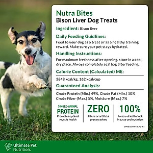 ULTIMATE PET NUTRITION Nutra Bites Freeze Dried Raw Single Ingredient Training Treats Food Topper for Dogs, 4 Ounces, Bison Liver