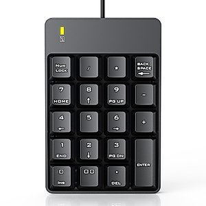 Wired Number Pad, USB Numeric Keypad 19 Key Number Keypad Keyboard for Laptop PC Computer Notebook, Big Print Letters - Black