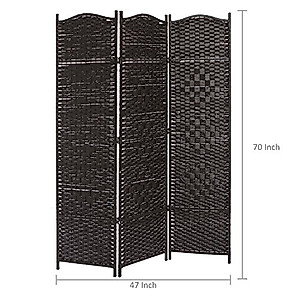 MyGift Bamboo Woven 3 Panel Room Divider Screen with Wood Frame, Indoor Folding Privacy Screen with Dual-Sided Hinges, Brown