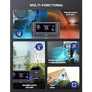 iLiving 16" Wall Mounted Shutter Exhaust Fan, Automatic Shutter, Temperature and Humidity Controls with Variable Speed, 1736 CFM at 1600 RPM DC Motor