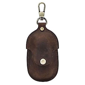 Compatible for Samsung Galaxy Buds Case Leather Shockproof Protective Earbuds Case with Stainless Keychain - Coffee
