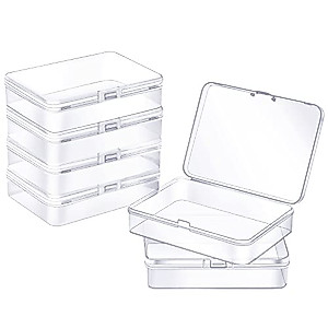 ZORRITA 6 Pack Small Plastic Containers with Hinged Lids, Rectangle Clear Plastic Storage Boxes for Beads, Jewelry, Game Pieces and Crafts Items (4.5 x 3.3 x 1.1 Inch)