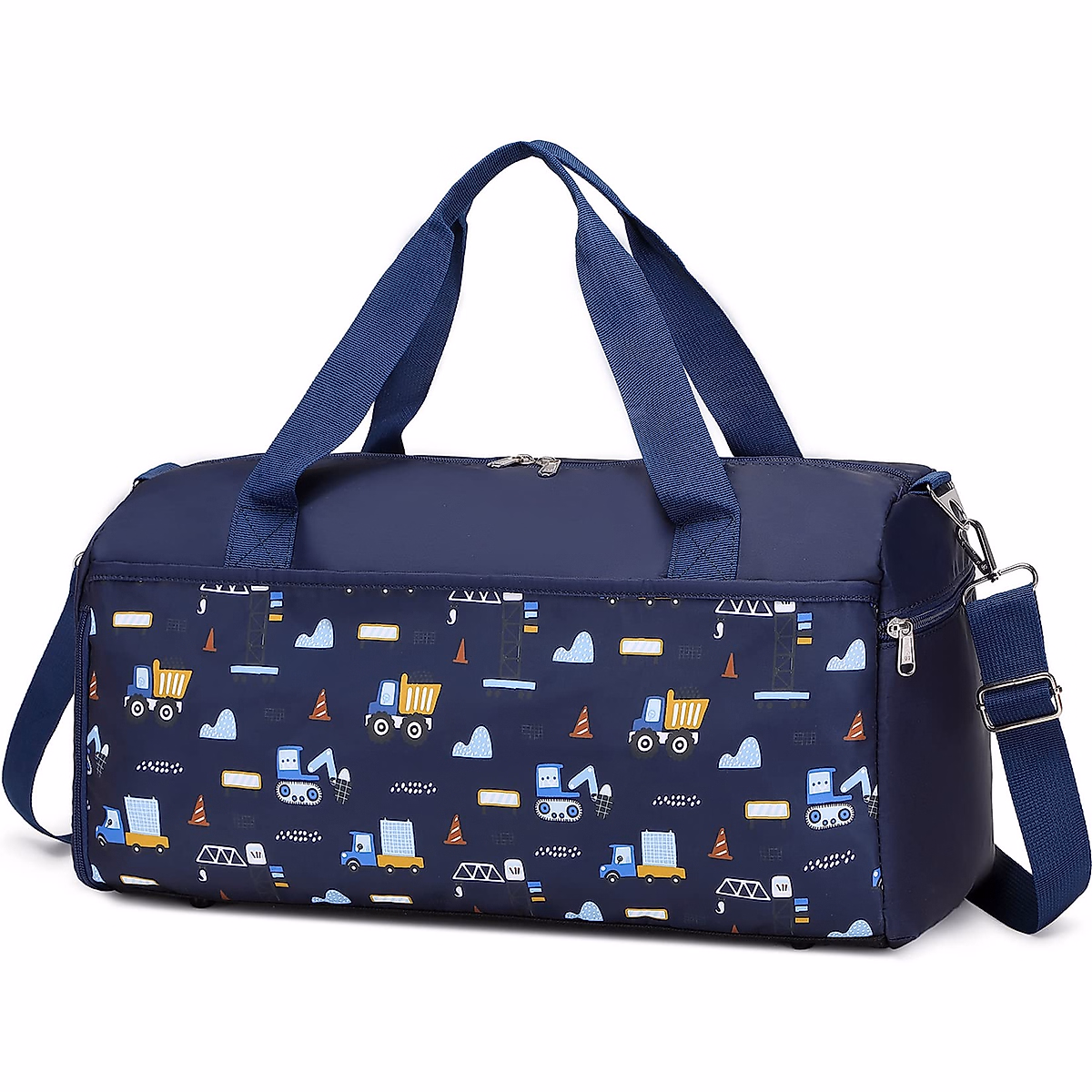 Mygreen Kids Overnight Duffle Bag Boys Sport Gym Bag with Shoe Compartment & Wet Pocket, Carry On Weekender Travel Bag for Kid Boys Truck Navy