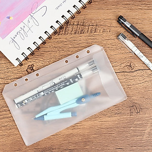 QiXin 60pcs A6 Binder Pocket no Zipper Clear Budget Planner Inserts Bulk Budget Binder Organizer Cash Envelopes for Budgeting Waterproof PVC Loose Leaf Bags Card Sleeves for 6 Ring Notebook