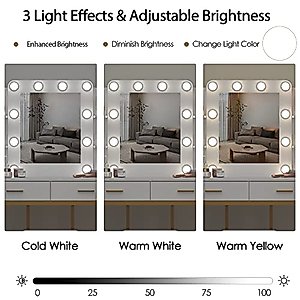 Vabches Makeup Vanity with Lighted Mirror,Vanity Mirror with Lights and Table Set,Vanity Set with 10 LED,Vanity Desk with 3 Lighting Modes and 2 Drawers&Cushioned Stool for Bedroom.