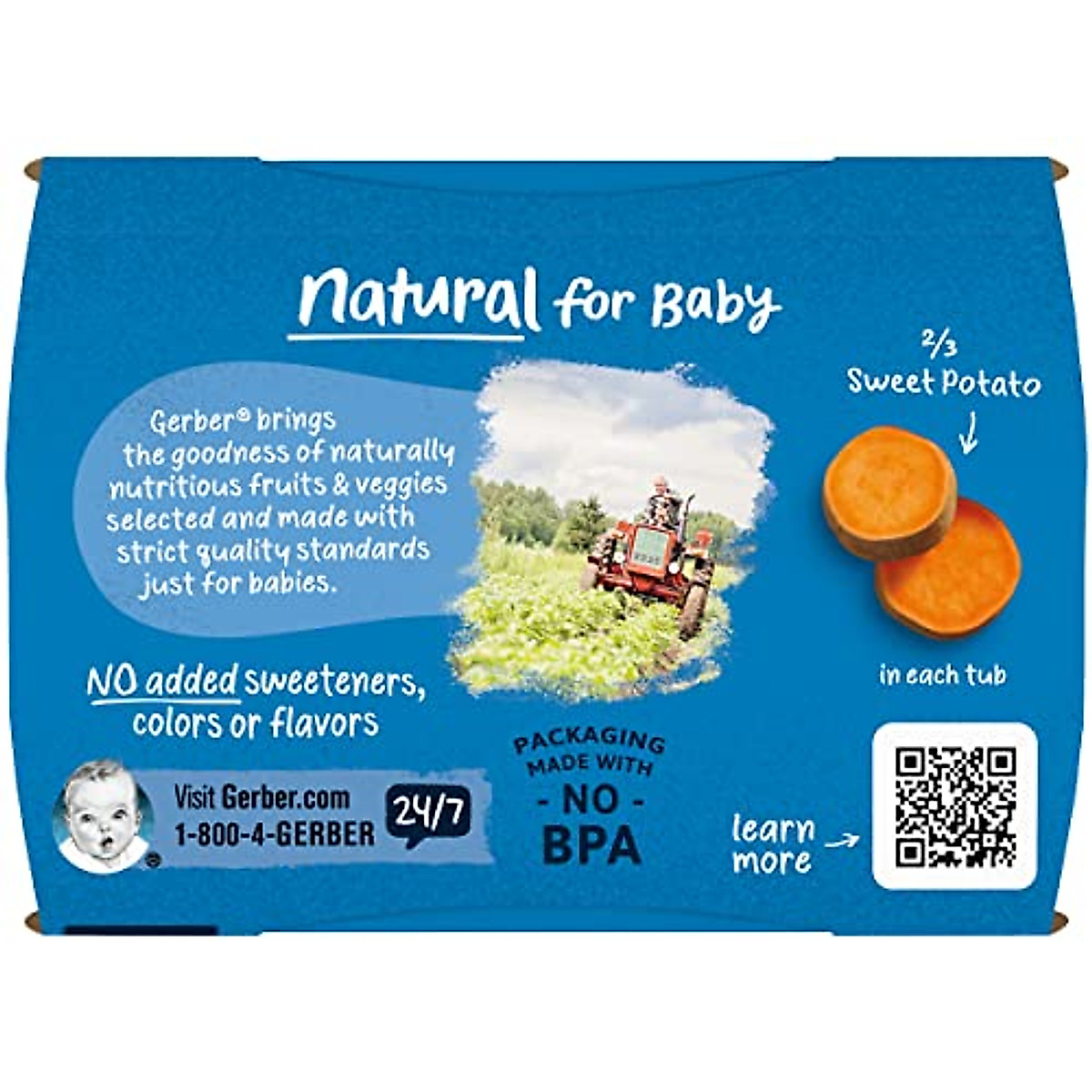 Gerber Natural for Baby 2nd Foods Baby Food Tubs, Sweet Potato, Pureed Baby Food Made with Natural Veggies & Vitamin C, 2 - 4 OZ Tubs/Pack (Pack of 4)