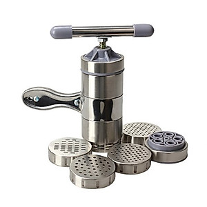 Newcreativetop Stainless Steel Manual Noodles Press Machine Pasta Maker with 5 Noodle Mould