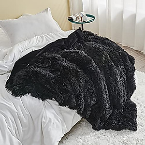 GONAAP Fuzzy Faux Fur Throw Blanket Black Super Soft Cozy Plush Fuzzy Shaggy Blanket for Couch Sofa Bed (Black, Throw(50"x60"))