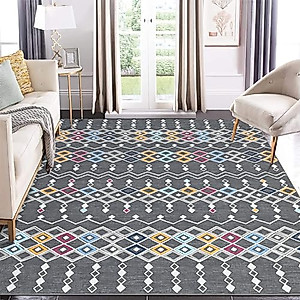 CAROMIO Bohemian Area Rug 6x9 Washable Rug Vintage Rug Geometric Printed Grey Rug Soft Indoor Floor Cover Indoor Low Pile Non-Slip Foldable Thin Rug Non-Shedding Throw Carpet for Living Room Bedroom