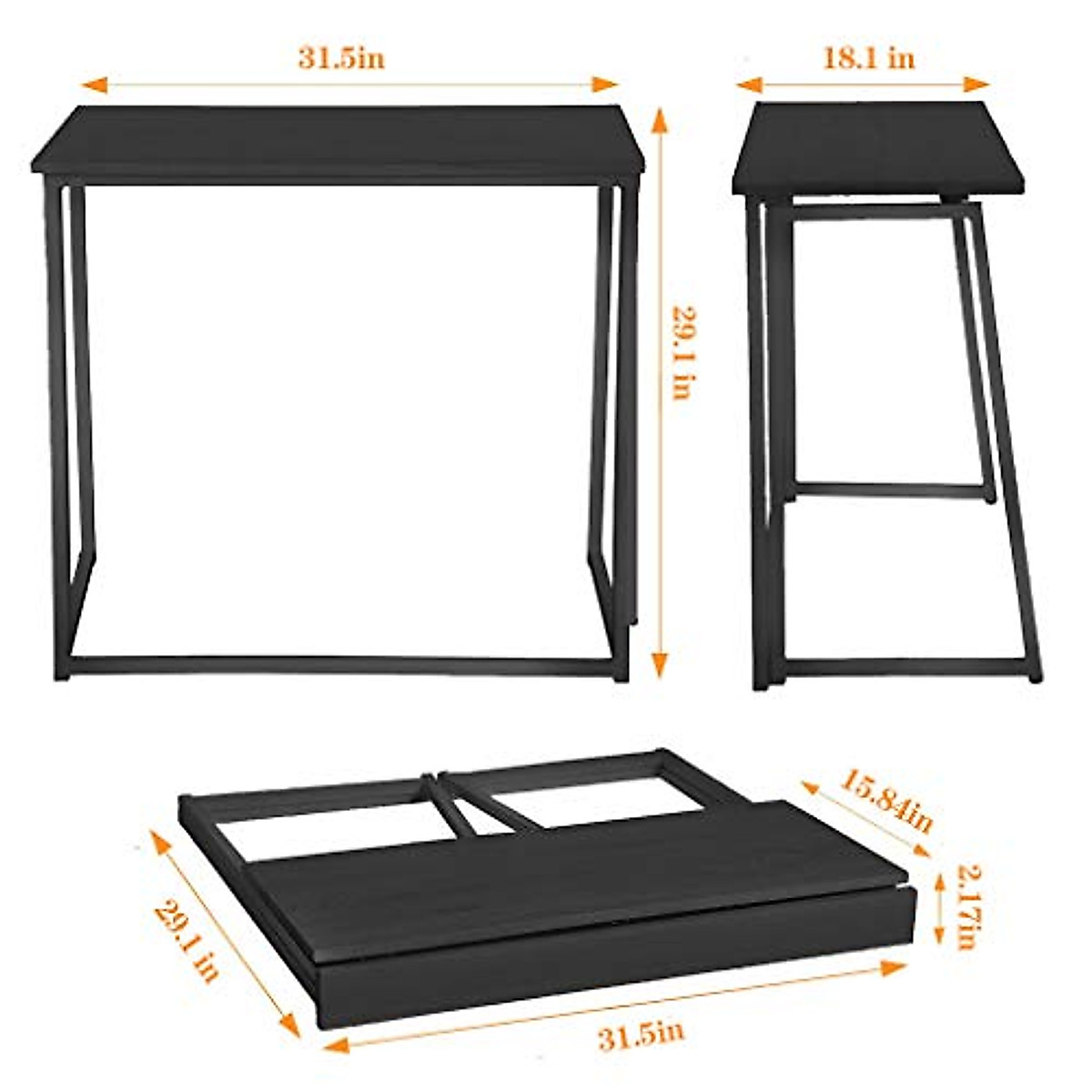 Simpleness Study Desk Folding Laptop Table for Home Office Desk, Efficient Home Laptop Notebook Computer Desk,Bedroom and Living Room Desk (31.5x17.7x29.1inches, Black)