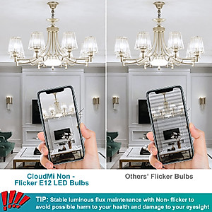 E12 LED Candelabra Bulbs 4W Equivalent to T3 T4 40W E12 Candelabra Base Bulbs, No Flicker Cool White 6000K for Ceiling Fan, Clear Chandelier LED Candle Bulbs, Not Dimmable, AC 120V, Pack of 6