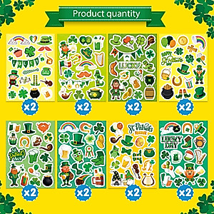 16 Sheets St. Patrick’s Day Theme Stickers for Kids-Lucky Shamrock Clover Hat Irish Day Party Favors Supplies Gifts for Boys and Girls