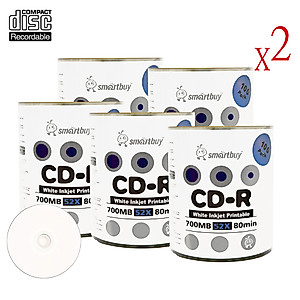 Smart Buy CD-R 1000 Pack 700mb 52x Printable White Inkjet Blank Recordable Discs, 1000 Disc, 1000pk