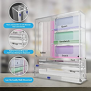 OPGoods 6 in 1 Ziplock Bag Organizer for Drawer - Foil & Plastic Wrap Dispenser with Cutter - Fits Gallon, Quart, Sandwich, Snack Bags & 12-inch Rolls