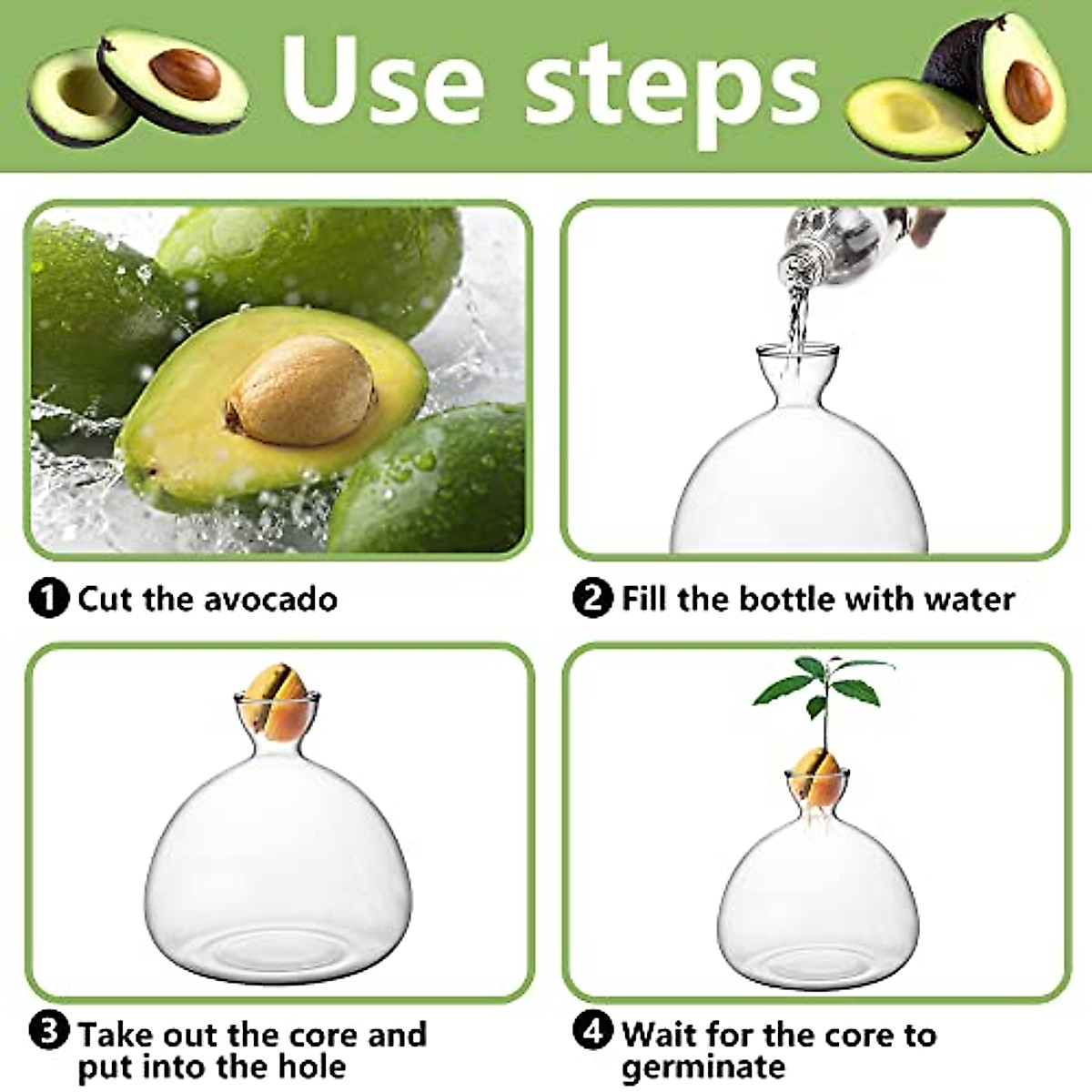 moonoom Avocado Tree Growing Kit,Avocado Seed Starter Vase,Glass Plant Pot with Avocado Stickers,Plant Indoor Grow Gardening Gifts