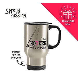 SpreadPassion Fishing Travel Mug, Fishing Coffee Travel Mug, Fishing Tumbler, Fishing Gift, Hooker on the Weekends Mug, Fishing Insulated Tumblers Mug, Fishing Camping Birthday Gift