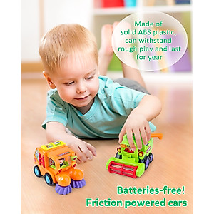 Coogam Friction Powered Cars 3 Pack Construction Vehicles Toys Set of Harvester,Sweeper,Cement Mixer Trucks for Year Old Kids Gifts