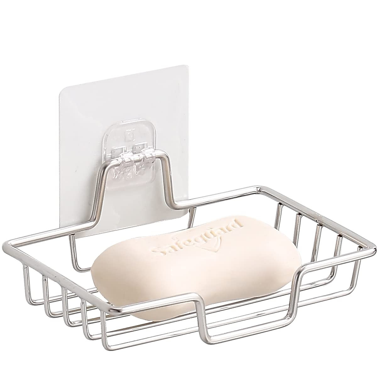 Rainspire Soap Dish Holder, No Drilling, 304 Rustproof Stainless Steel, Wall Mounted Soap Holder Soap Tray Bar Soap Sponge Holder for Bathroom & Kitchen, Square, Silver