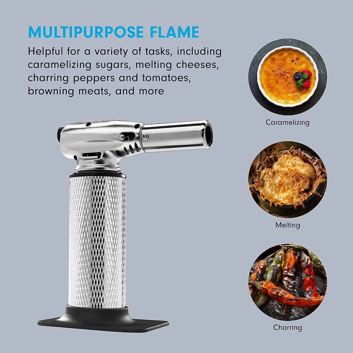 Messermeister Cheflamme Culinary Torch - Up to 2,000 Degrees Fahrenheit & 200 Minute Burn Time - Self-igniting Piezo Ignition - Child-Proof Safety Lock - Fuel Sold Separately