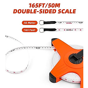 DIFFLIFE Open Reel Measure Tape Measuring Reel,165-Feet-50M by 1/2 Inch, 3X Speed Double-Coated Fiberglass Tape Measure with Metal Spike, Athletic Field, Long Jump Measuring Tape Reels (165FT)