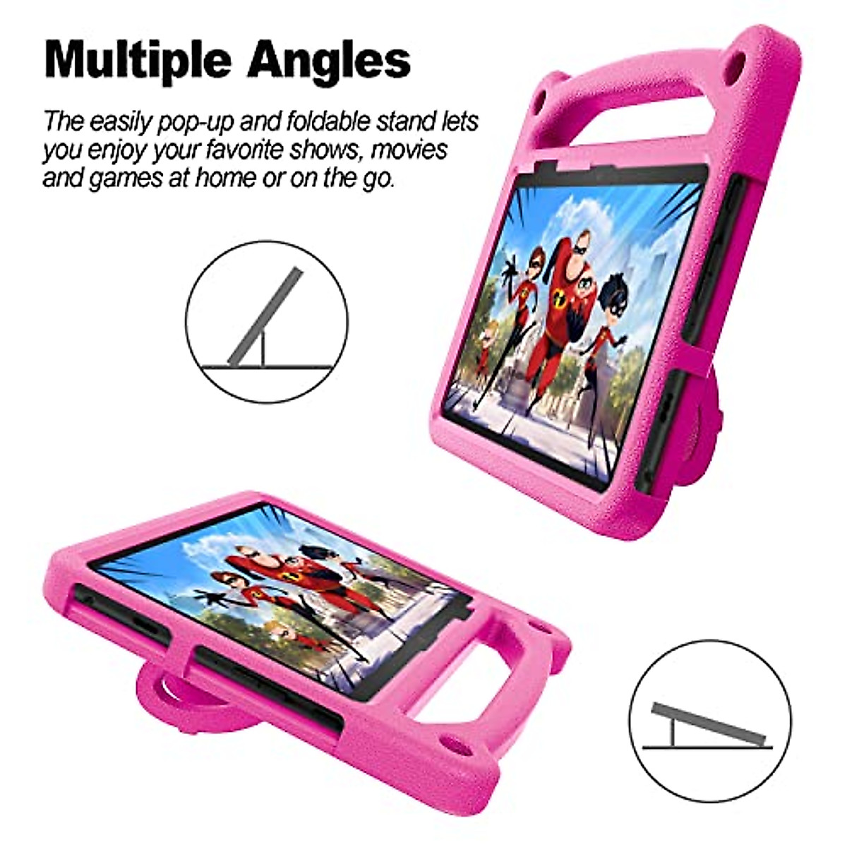 All-New Fire 7 Tablet case(2022 Release),Fire 7 Tablet case for Kids, Riaour Light Weight Shockproof Kid-Proof Protective Cover with Handle Built-in Foldable Kickstand for Amazon fire 7 Tablet,Rose