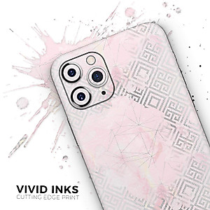Design Skinz Karamfila Silver & Pink Marble V12 - DesignSkinz Protective Vinyl Decal Wrap Skin Cover Compatible with The Apple iPhone 11 (Full-Body, Screen Trim & Back Glass Skin)