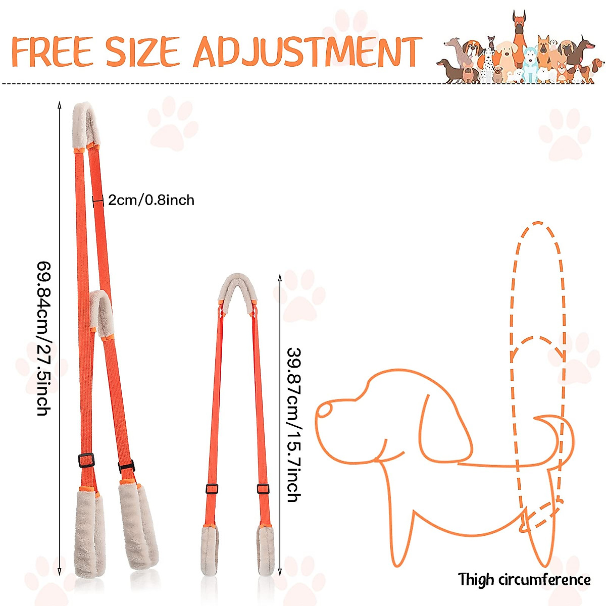 Mixweer 2 Pcs Dog Support Harness for Back Legs Dog Rear Lifting Sling Aid with Handle and Shoulder Strap Hind Leg Support for Pet Mobility Helps Dogs with Poor Stability Joint Injuries (Orange)