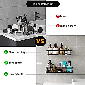 Shower Caddy Bathroom Organizer, Self Adhesive Shower Shelves with Soap Holder, Wall Mount Bathroom Shelf Storage, Bathroom Essential Accessories (Black 4 pack)